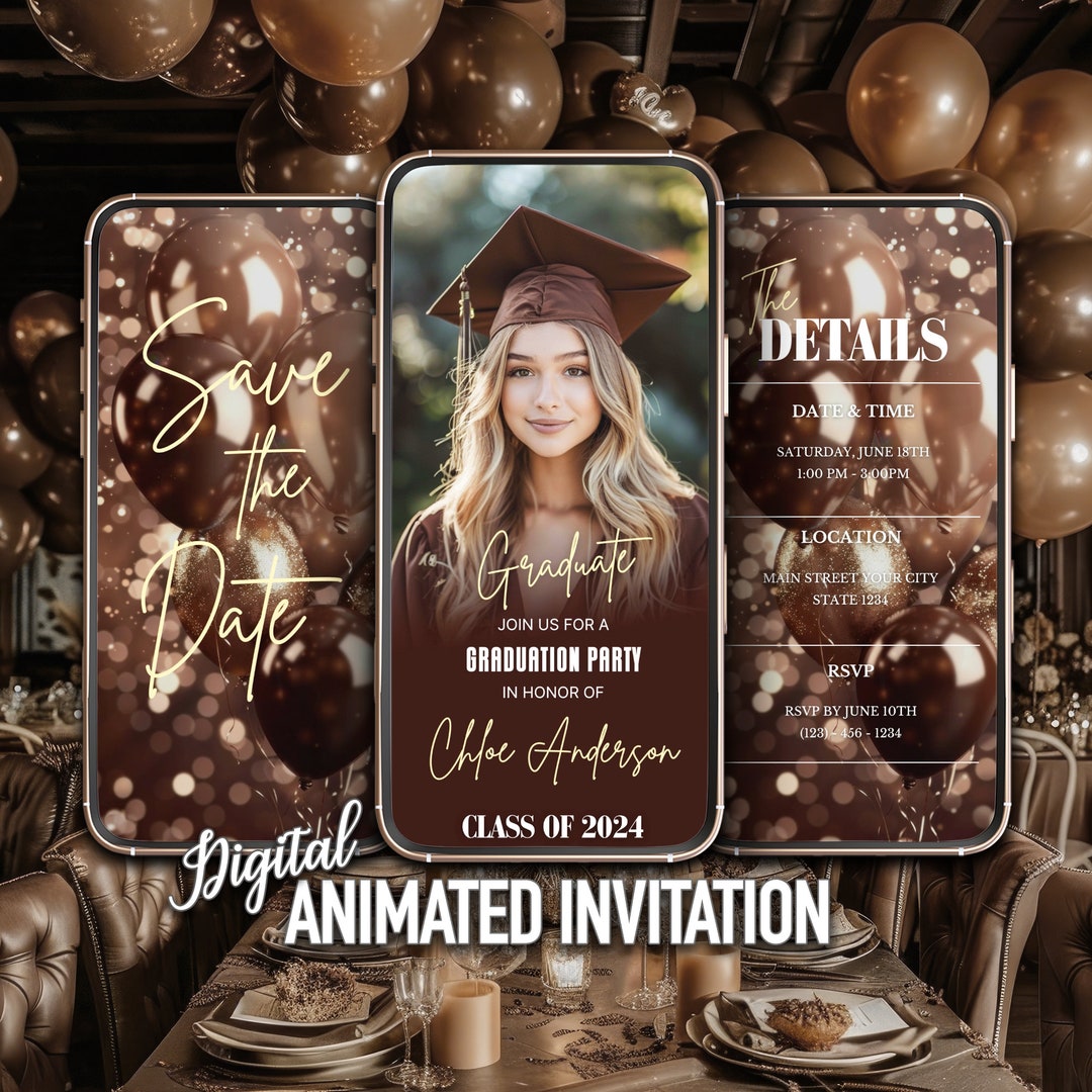 Digital Brown Graduation Invitation, Class of 2024, Graduation Save the ...