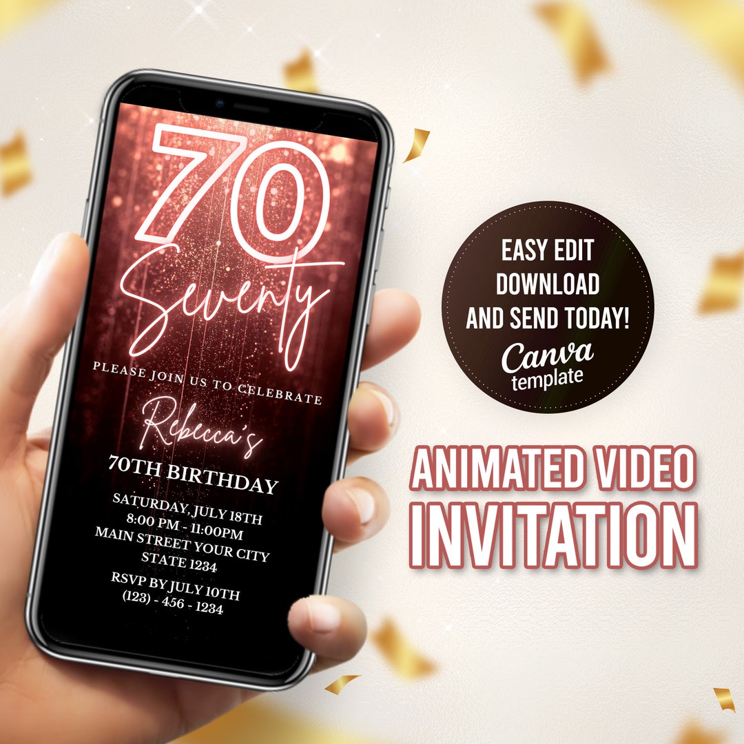 Electronic 70th Birthday Invitation, Invitation for Her, Editable ...