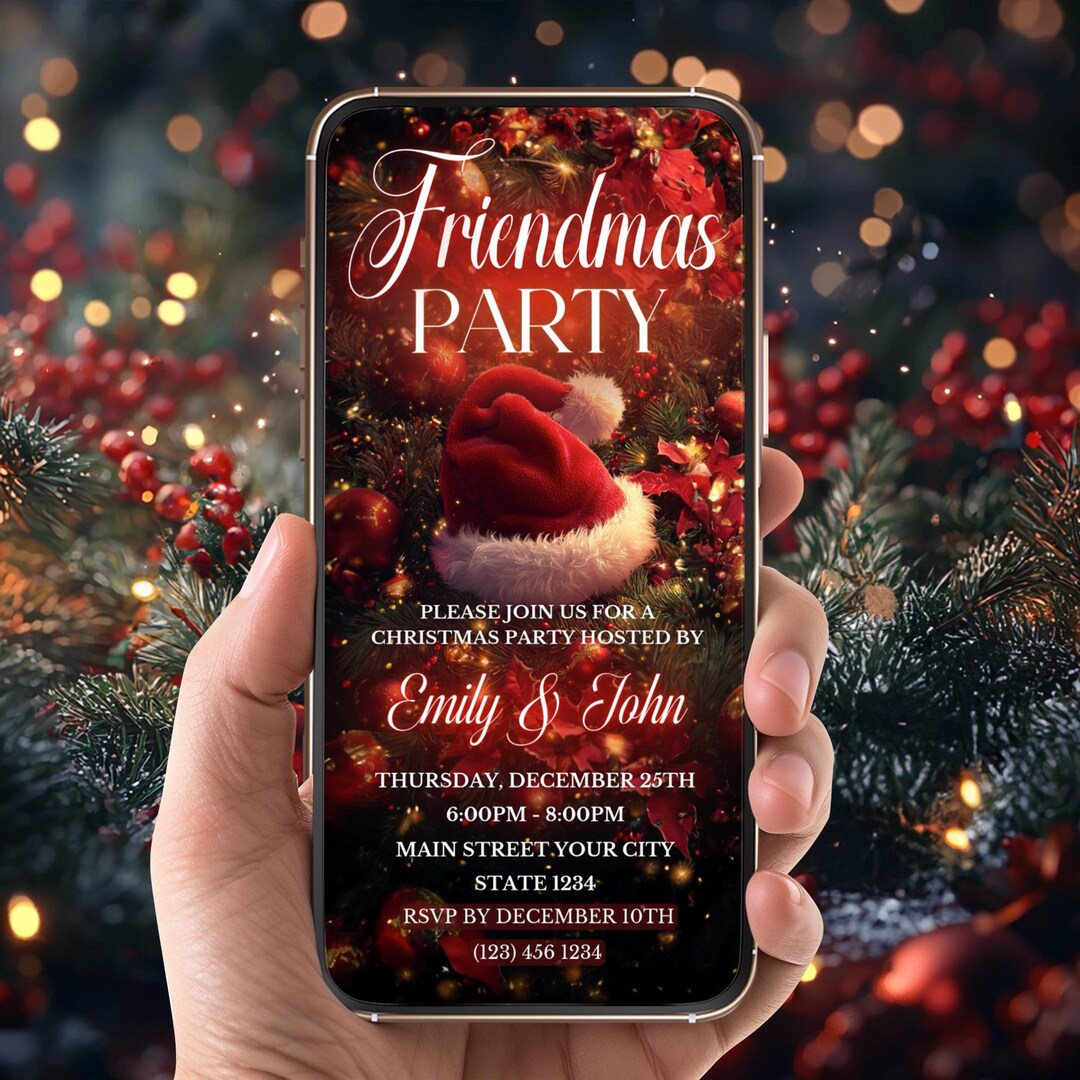 Digital Friendmas Invitation Template, Editable Christmas Party Invite ...