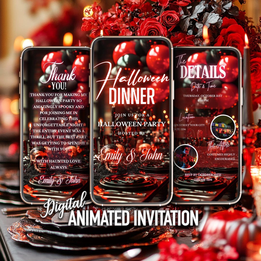 Editable Red Halloween Dinner Invitation, Elegant Halloween Dinner ...