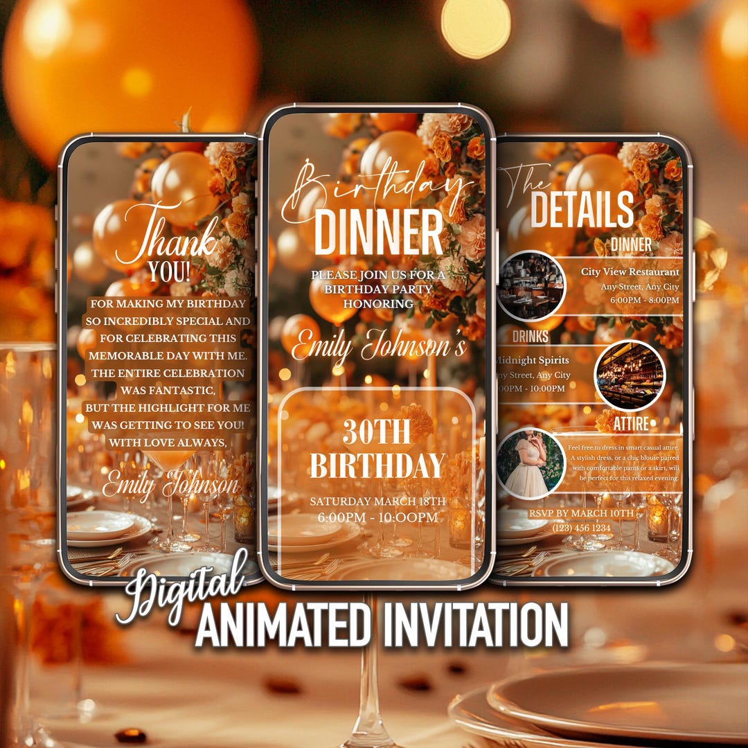 Editable Birthday Dinner Invitation, Digital Dinner Template, Orange ...