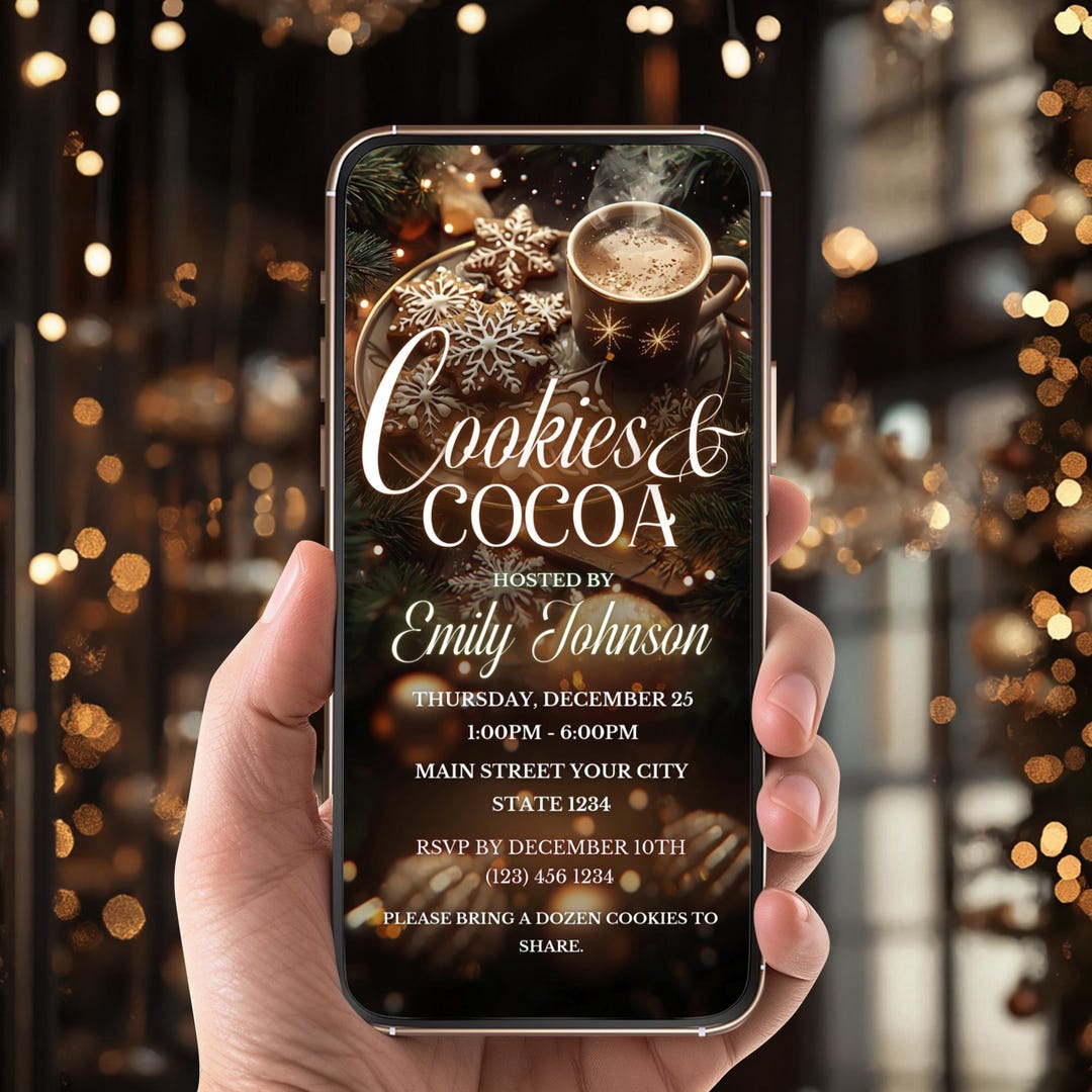 Digital Cookies and Cocoa Party Invitation, Editable Christmas Cookie ...