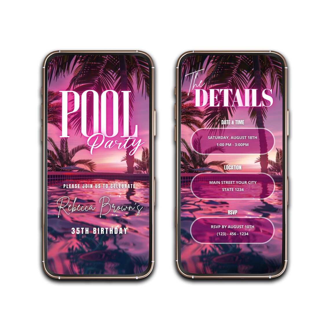 Editable Pink Pool Party Invitation: Mobile Download - Etsy