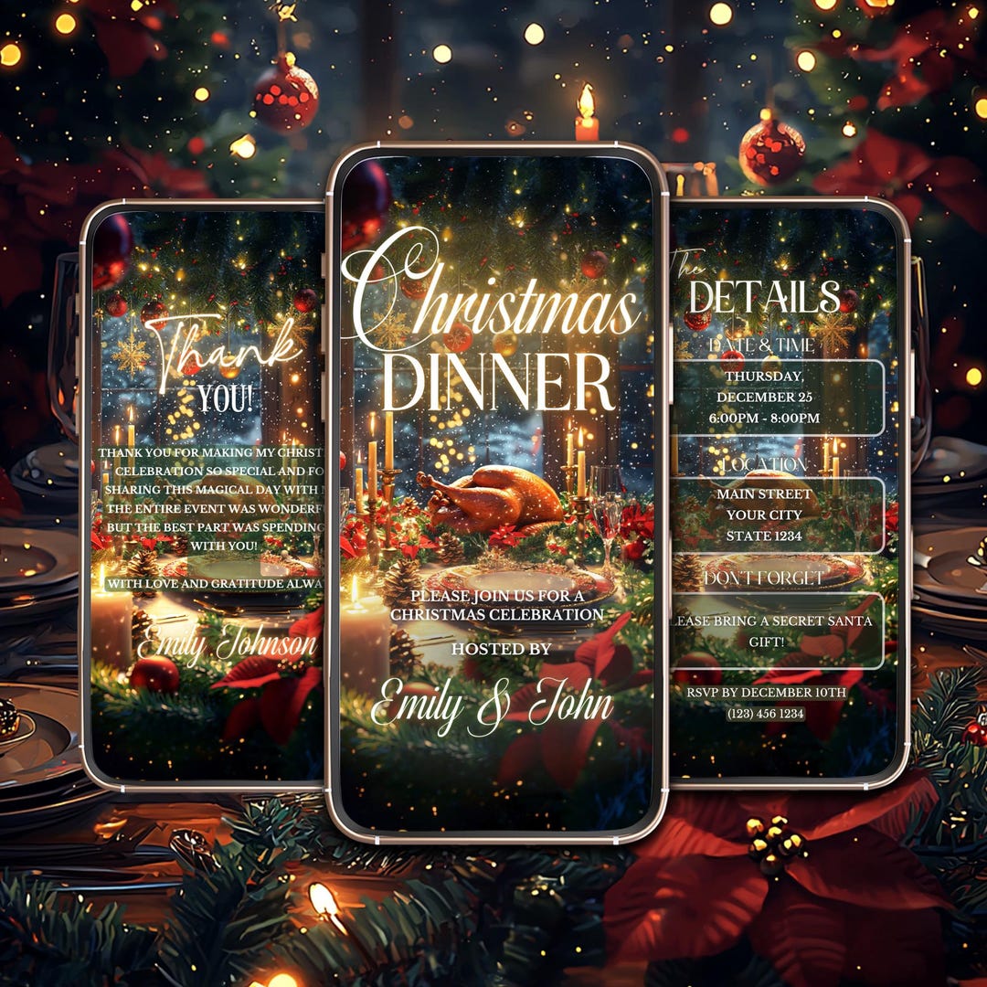 Digital Christmas Dinner Invitation, 2025 Editable Christmas Party ...