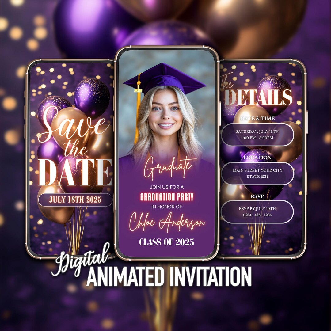 Purple Graduation Invitation, Class of 2025, Grad Announcement ...