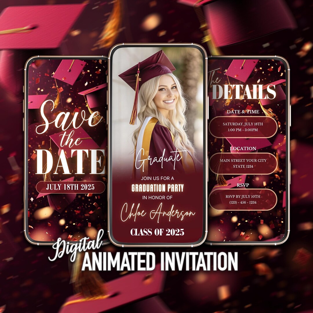 Maroon and Gold Graduation Invitation, Class of 2025, Editable Digital ...