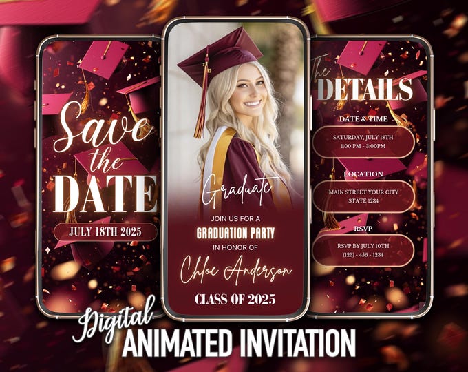 Maroon and Gold Graduation Invitation, Class of 2025, Editable Digital ...