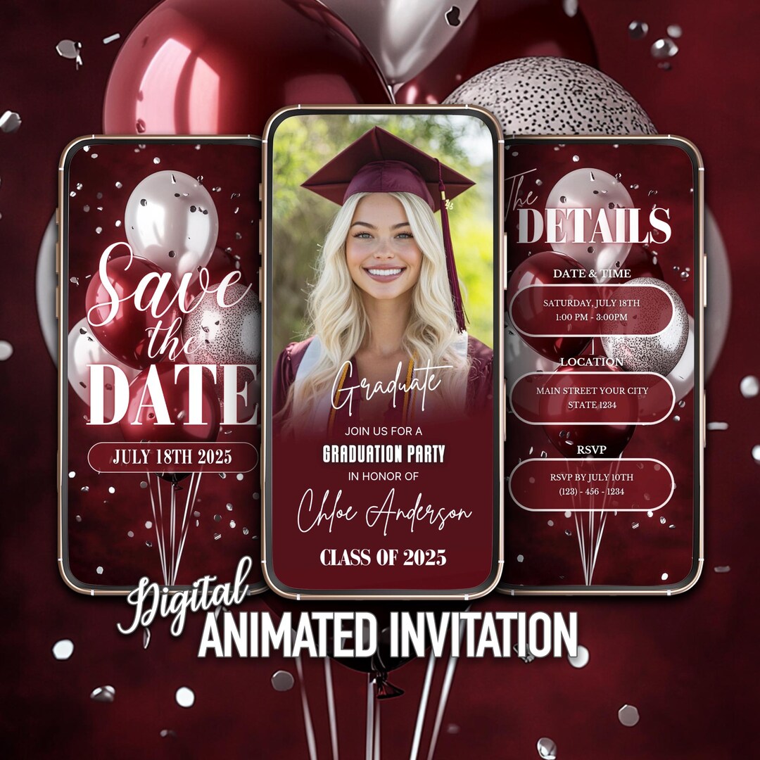 Maroon Graduation Invitation: Class of 2025, Editable Template (digital ...