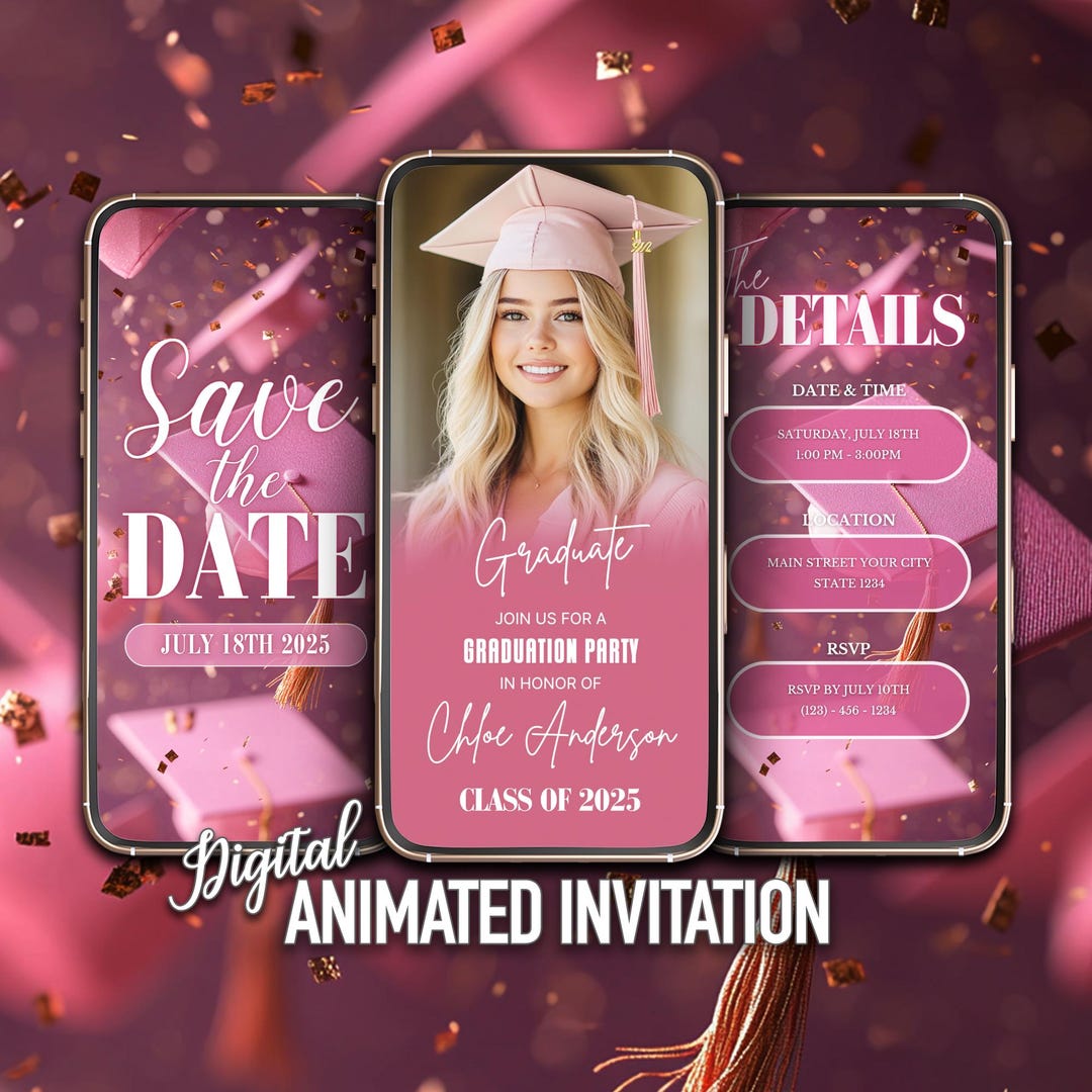 Pink Graduation Invitation, Class of 2025, Editable Digital Graduation ...