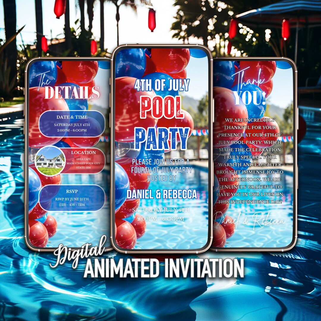 4th of July Pool Party, 4th of July Pool Birthday Party, Editable ...