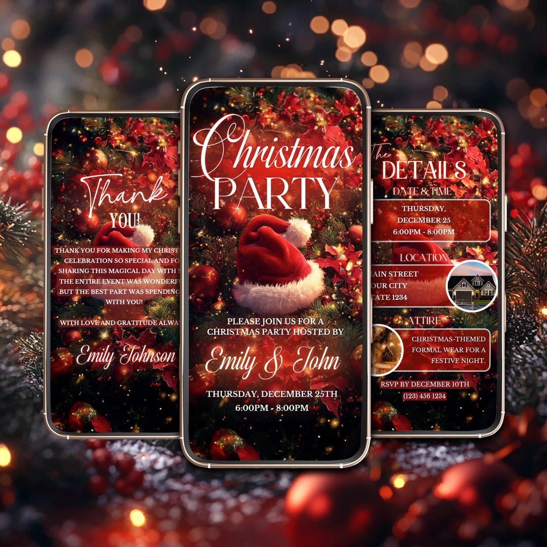 Digital Christmas Invitation Template, Editable Christmas Party Invite ...