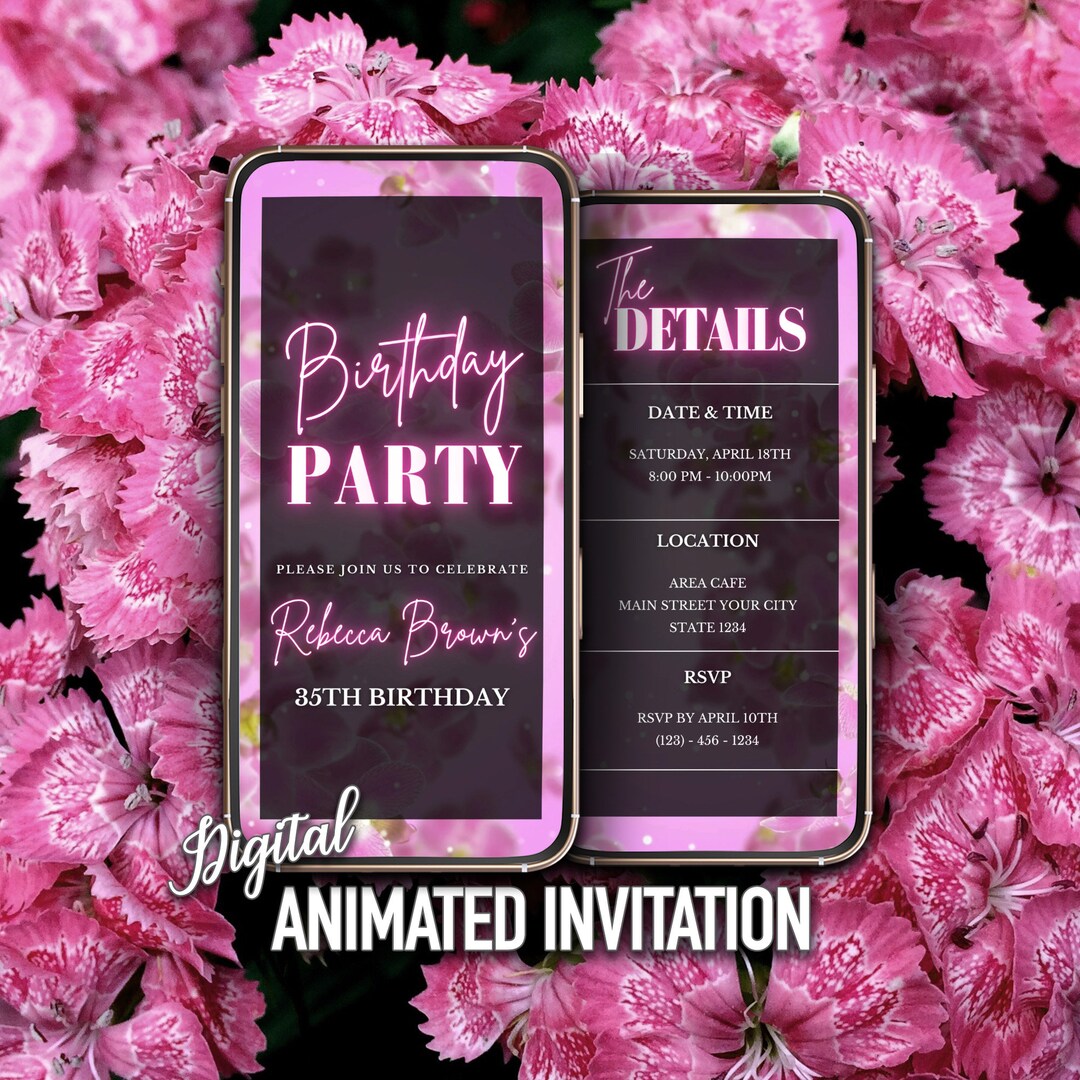 Editable Pink Flower Birthday Party Video Invitation (digital Evite) - Etsy