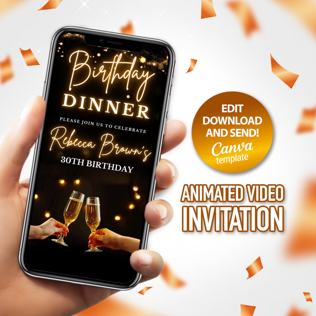 Birthday Dinner Invitation, Digital Gold Invite, Editable Drinks ...