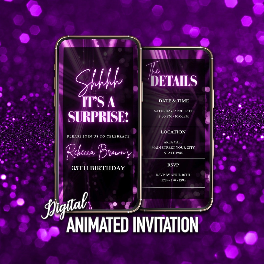 Editable Purple Surprise Invitation, Shhh It's a Surprise Digital ...