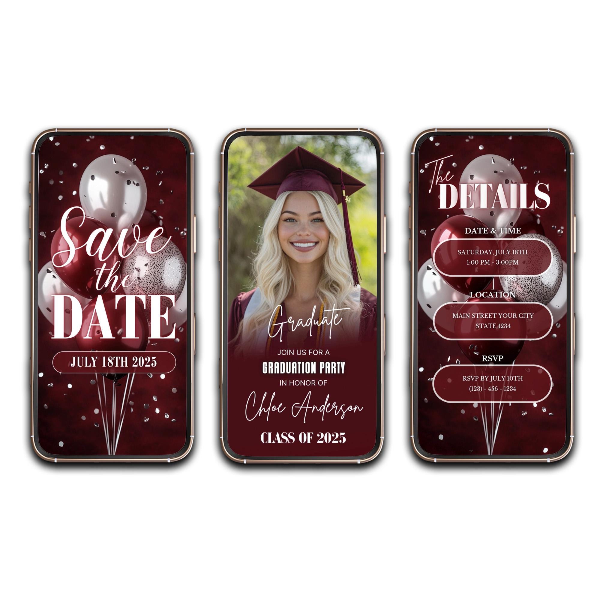 Maroon Graduation Invitation: Class of 2025, Editable Template (digital ...