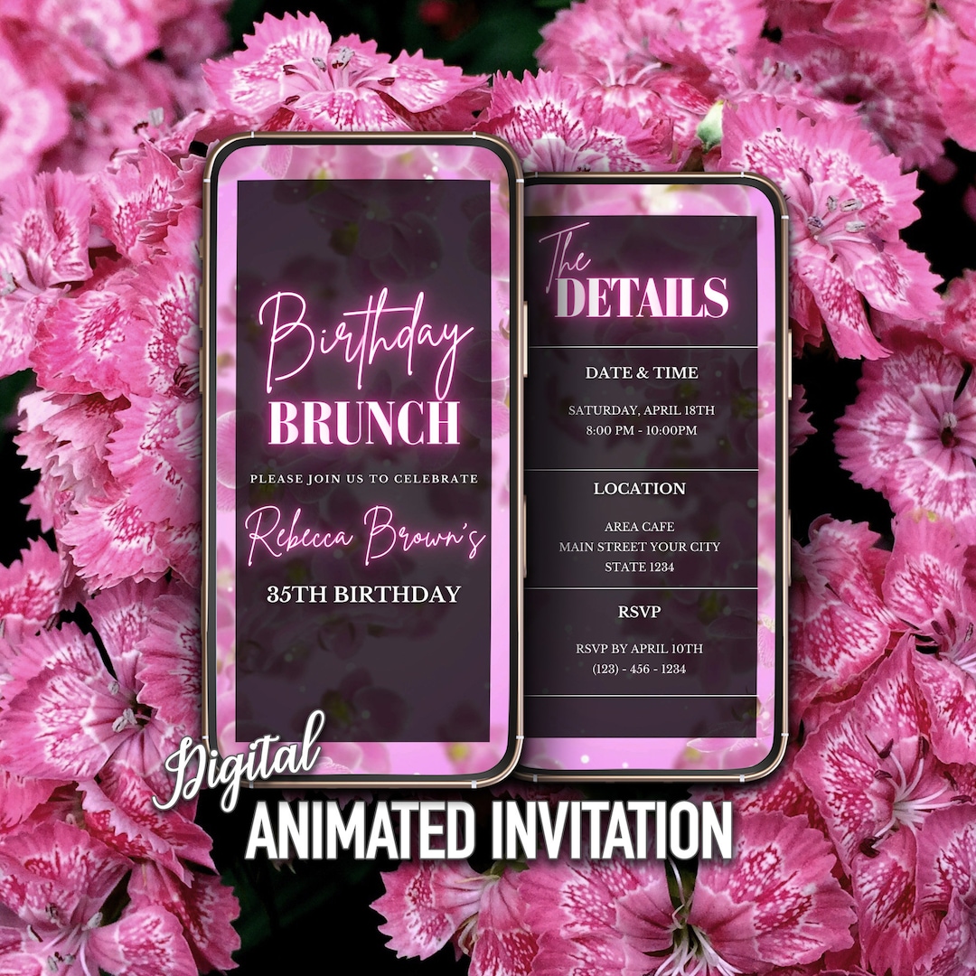 Digital Pink Flower Birthday Brunch Invitation, Editable Brunch Flyer ...