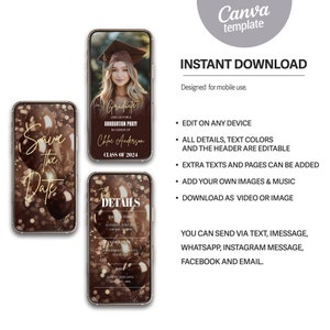 Digital Brown Graduation Invitation, Class of 2024, Graduation Save the ...