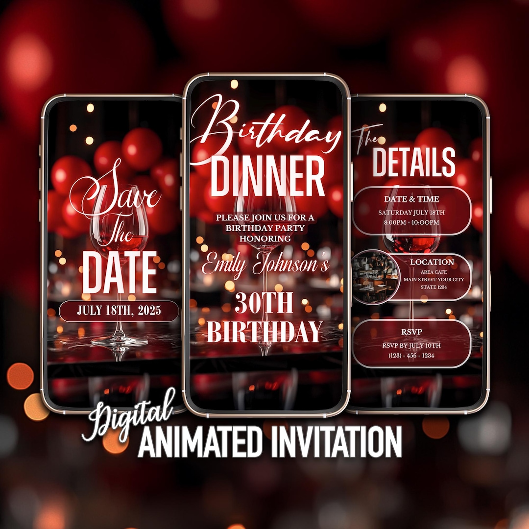 Editable Red Birthday Dinner Invitation Template (instant Download) - Etsy