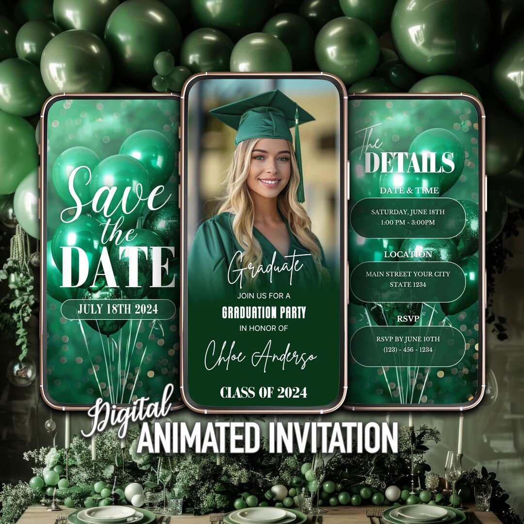 Emerald Green Graduation Invitation: Class of 2024, Save the Date ...