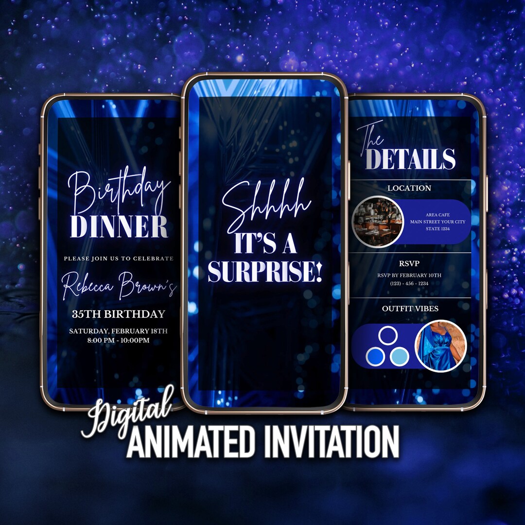 Blue Surprise Birthday Dinner Invitation, Digital Editable Template ...