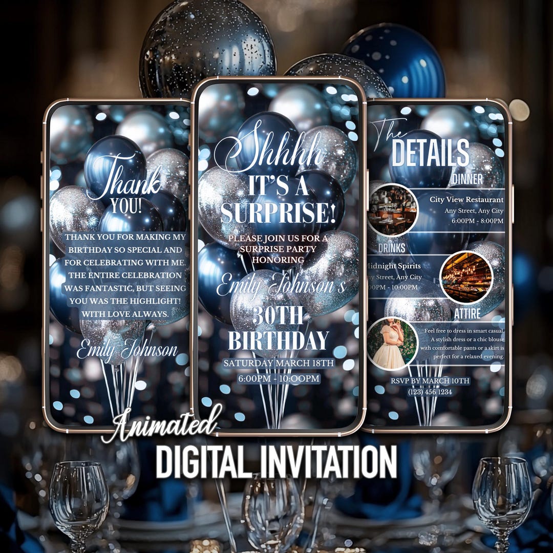 Blue and Silver Surprise Party Invitation, Editable Surprise Party ...