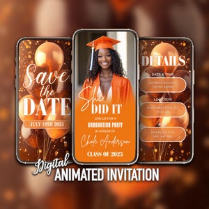 Orange She Did It Graduation Invitation, Class of 2025, Digital ...