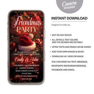 Digital Friendmas Invitation Template, Editable Christmas Party Invite ...