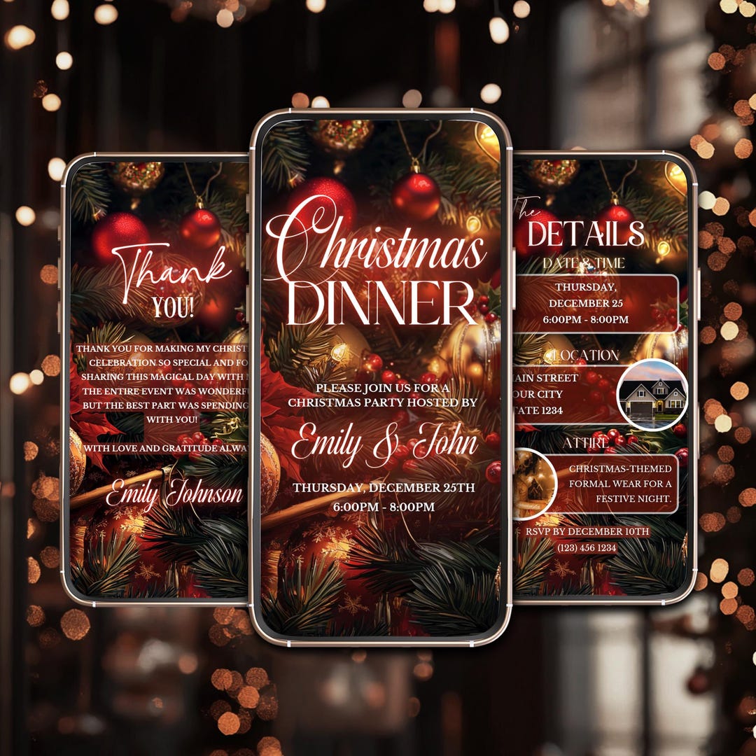 Christmas Dinner Invitation Template, Editable Holiday Dinner Invite ...