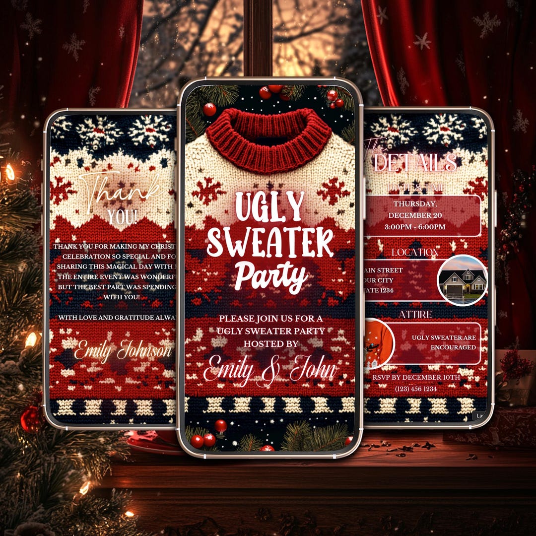 Ugly Sweater Party Invitation, Editable Holiday Sweater Party Invite ...