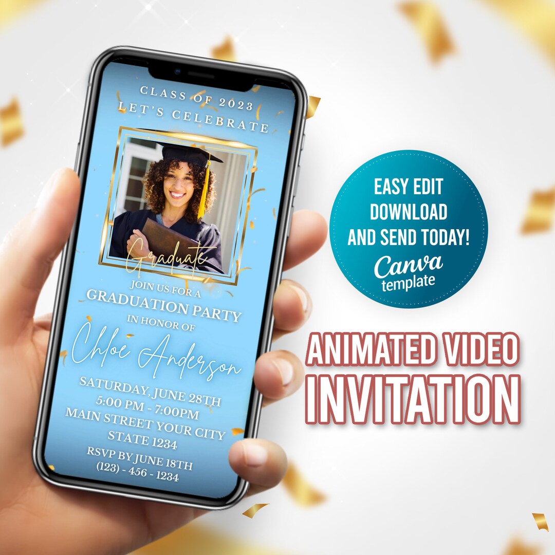 Digital Baby Blue Graduation Invitation, Class of 2023, Grad Party ...