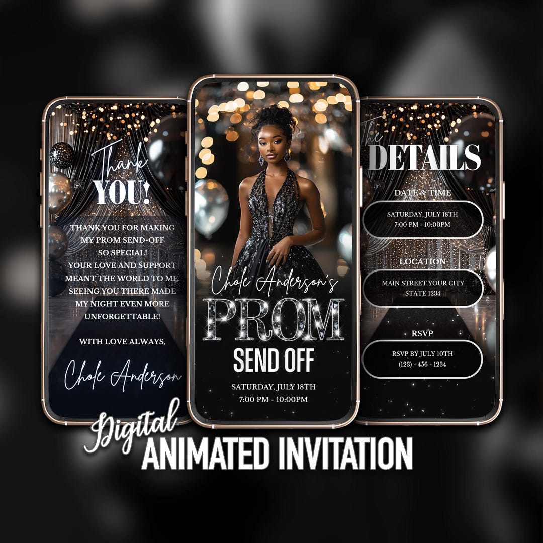 Black and Silver Girl Prom Send off Invitation, Editable Prom Party ...