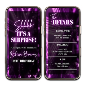 Editable Purple Surprise Invitation, Shhh It's a Surprise Digital ...