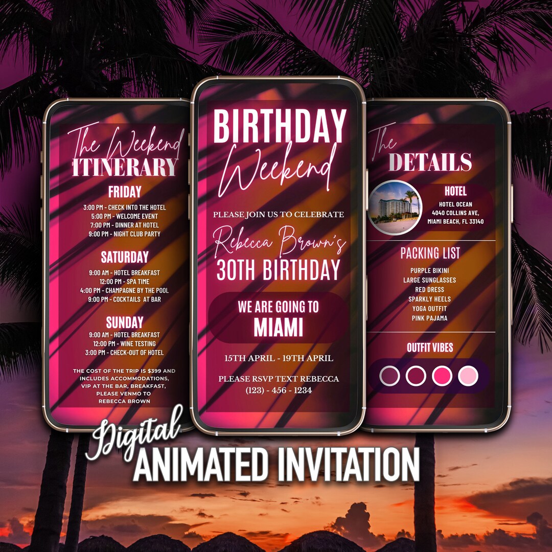 Digital Birthday Weekend Invitation, Itinerary Template, Girls Trip ...