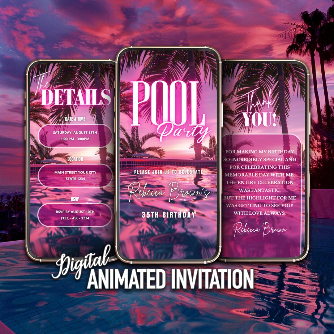 Adult Pool Party Invitation, Editable Pink Pool Party, Mobile ...