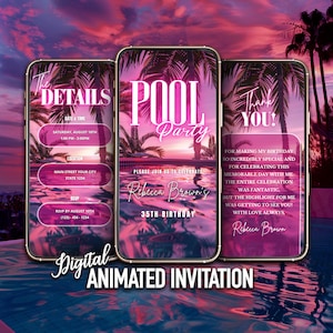 Adult Pool Party Invitation, Editable Pink Pool Party, Mobile ...