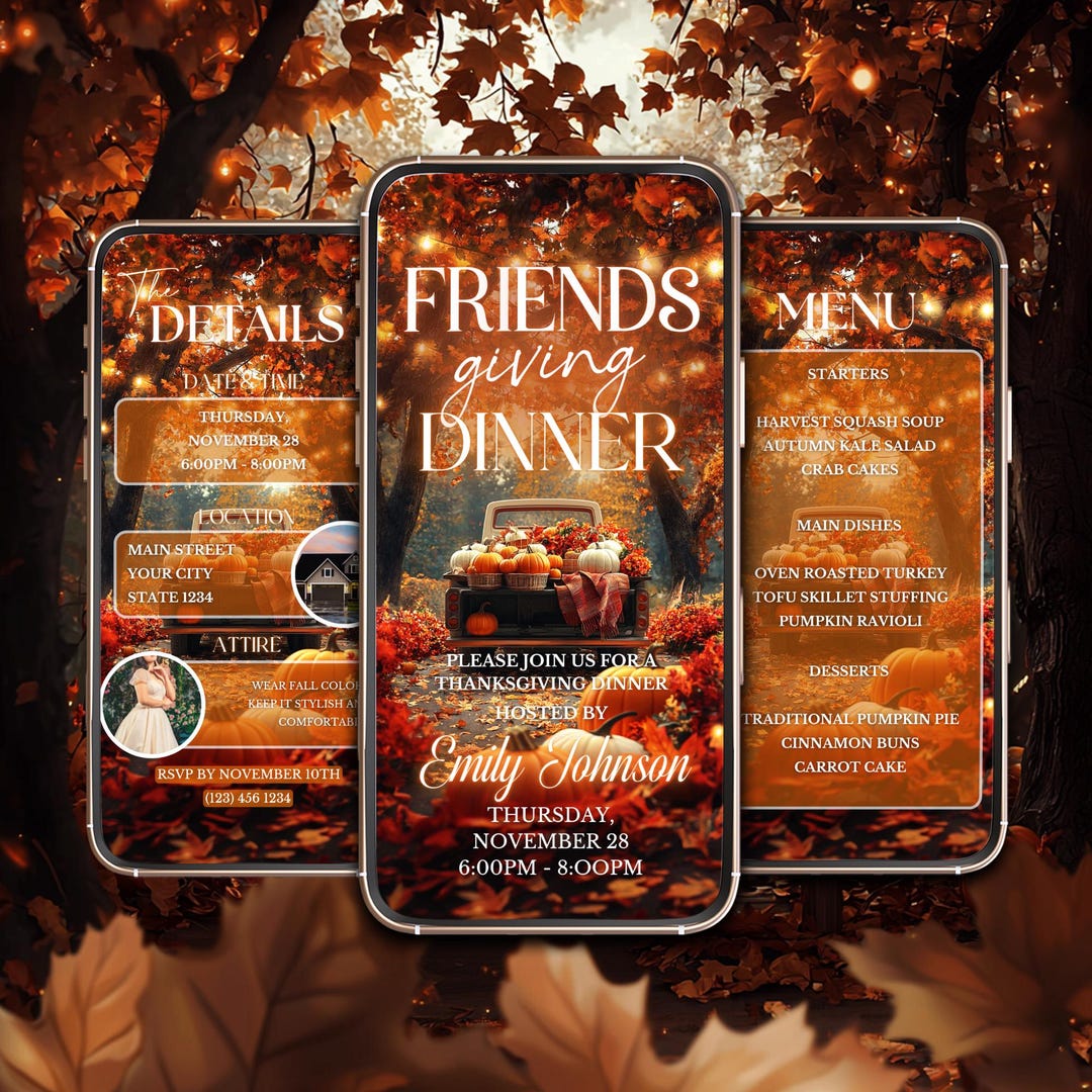 Editable Friendsgiving Dinner Invitation Template, Digital Thanksgiving ...