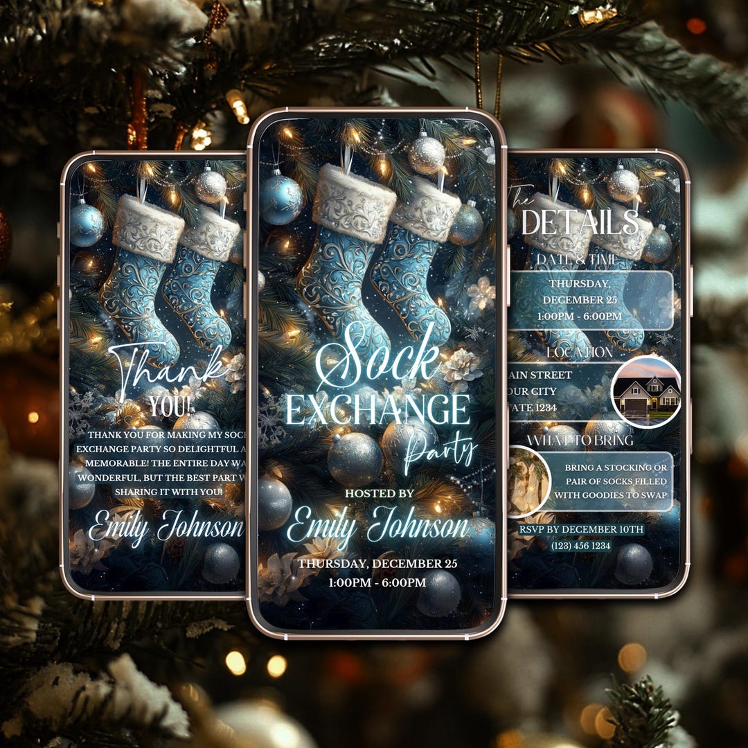 Digital Sock Exchange Party Invitation, Editable Holiday Sock Swap ...