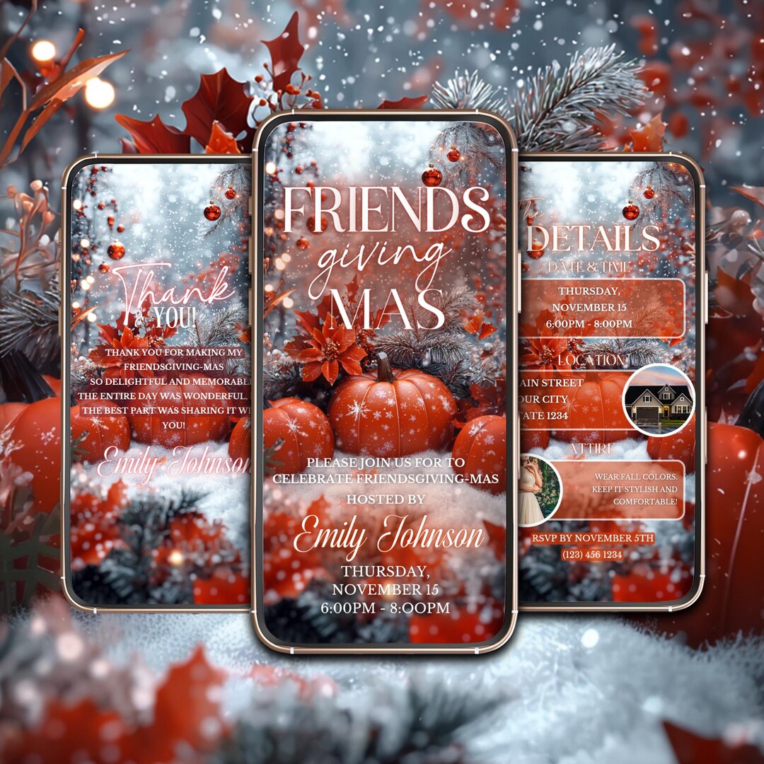 Friendsgiving-mas Party Invitation, Editable Holiday Friendsgiving ...
