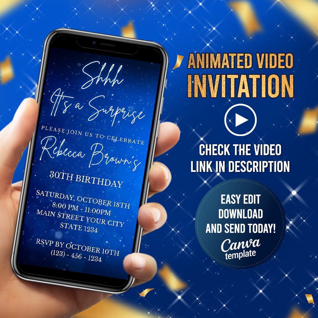 Blue Glitter Birthday Party Invitation Blue Neon Invitation - Etsy UK