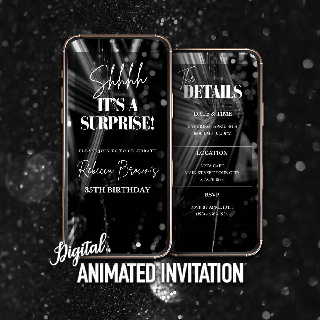 Editable Silver Surprise Birthday Invitation, Shhh It's a Surprise ...