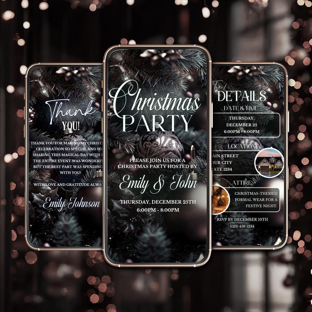 Silver Christmas Party Invitation, Editable Holiday Party Invite ...