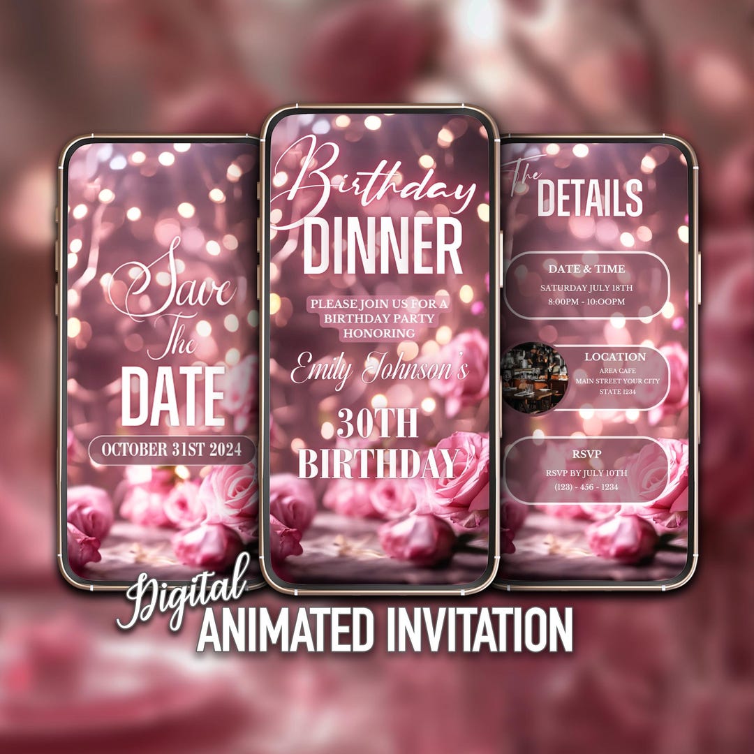 Birthday Dinner Invitation, Pink Rose Birthday Dinner, Editable Save ...