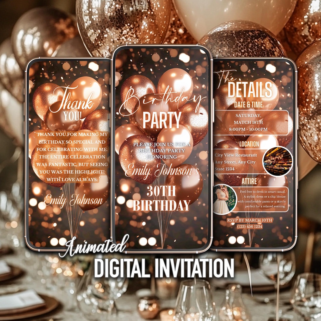 Rose Gold Birthday Party Invitaiton, Editable Women Party Invitation ...