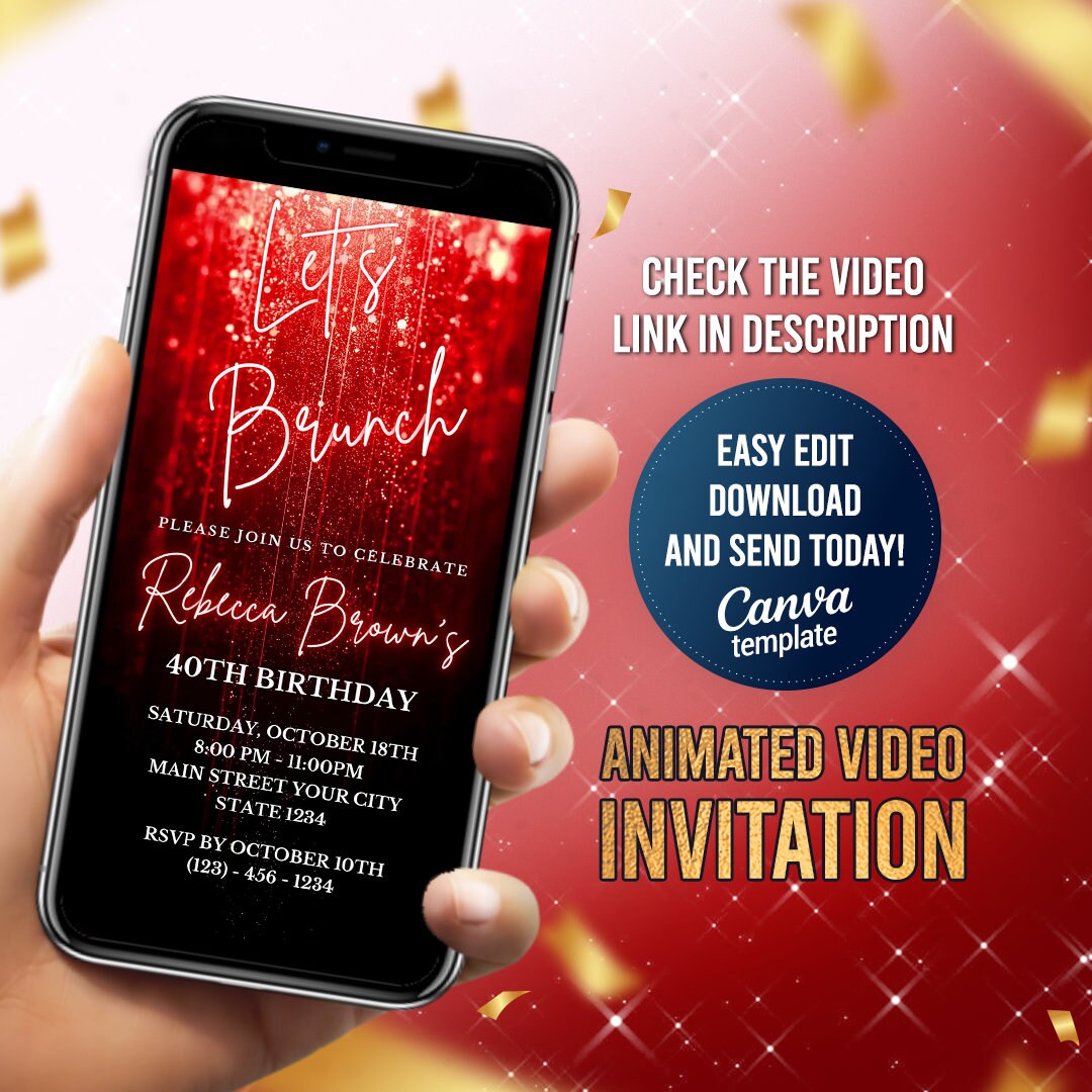 Let's Brunch Birthday Digital Invitation, Brunch Invite, Red Neon ...