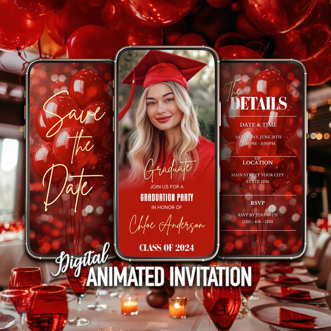 Red Graduation Invitation: Class of 2024, Editable Template (instant ...