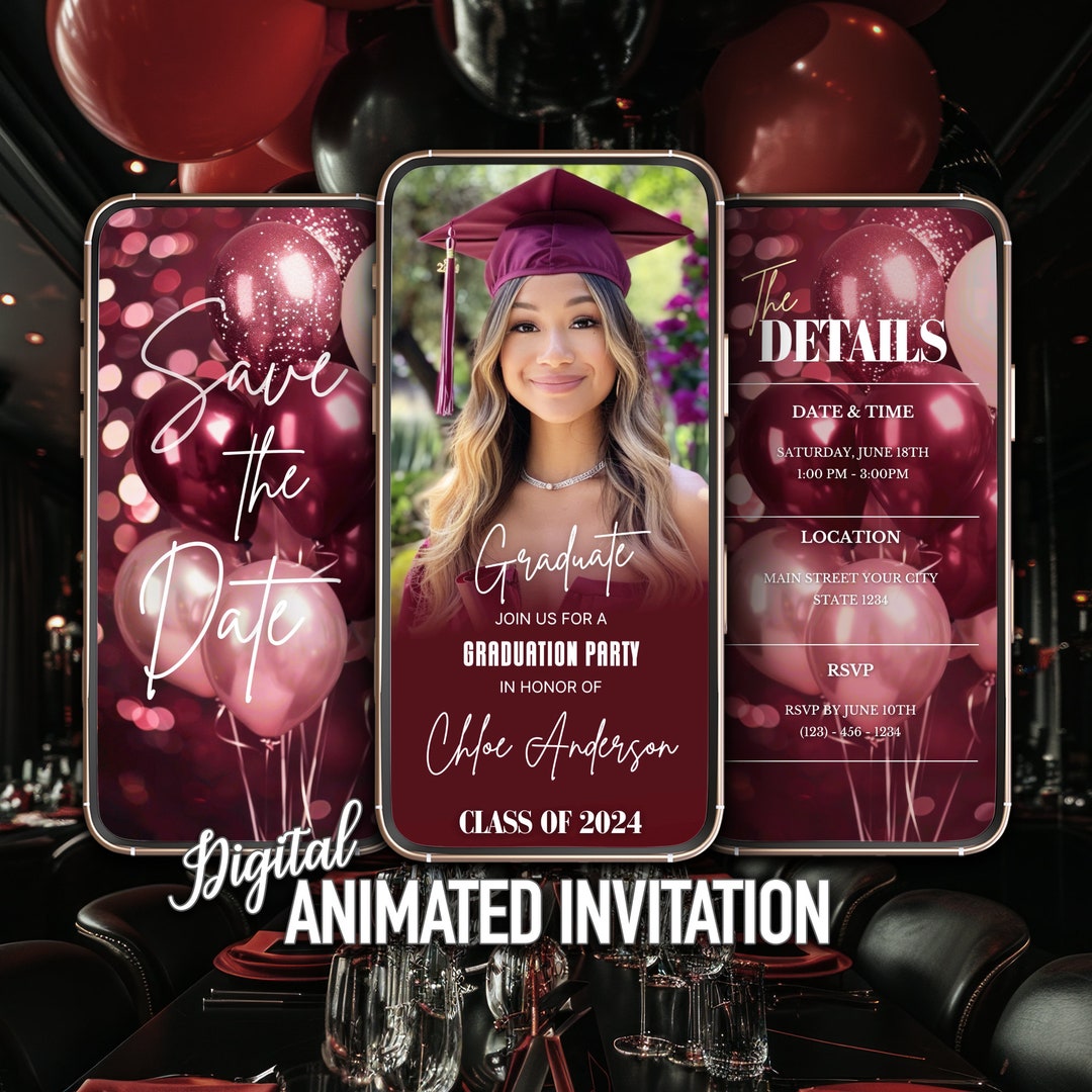 Maroon Color and White Graduation Invitation, 2025 Graduation, Class of ...