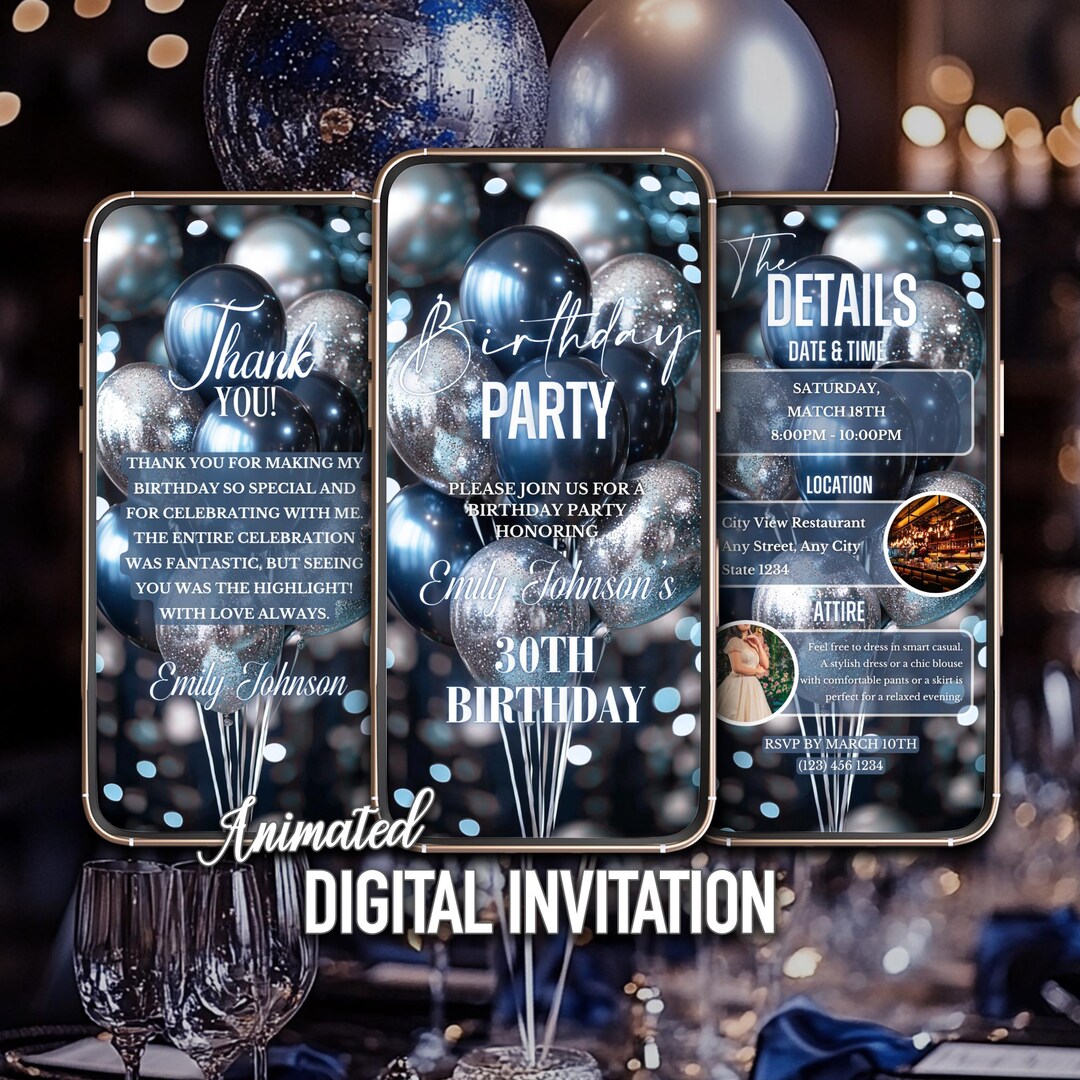Black and Silver Birthday Party Invitation: Editable Template (instant ...