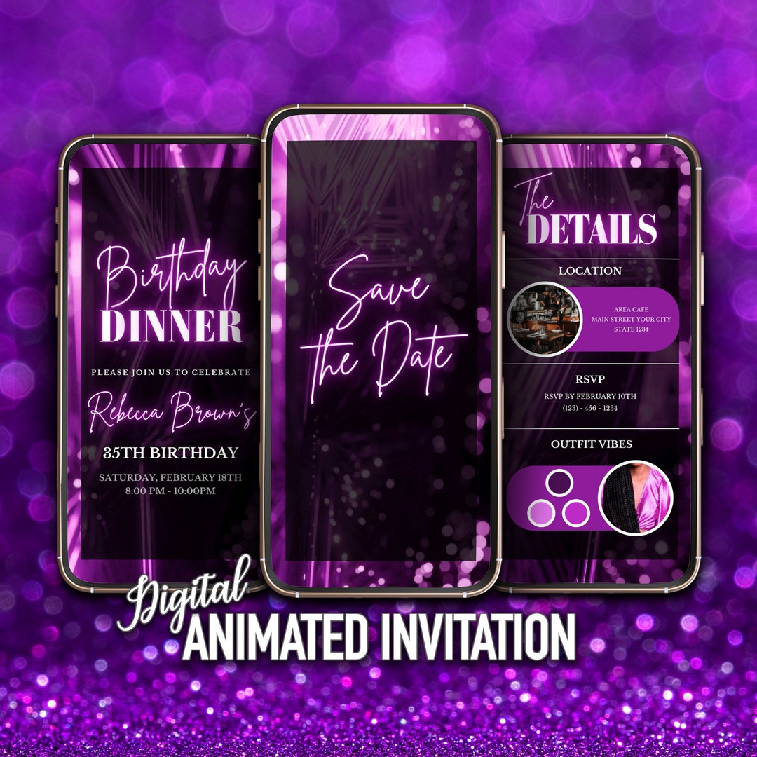 Purple Save the Date Birthday Dinner Invitation, Digital Birthday ...