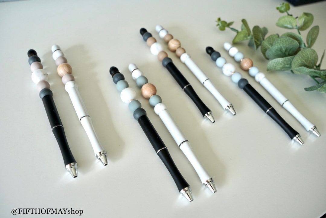 Modern Metal Pen With Silicone Wood Beads: Black Ink Refill Included - Etsy
