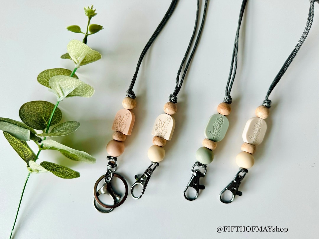 Elegant Lanyard - Polymer & Wood Collection || Beaded Lanyard ...